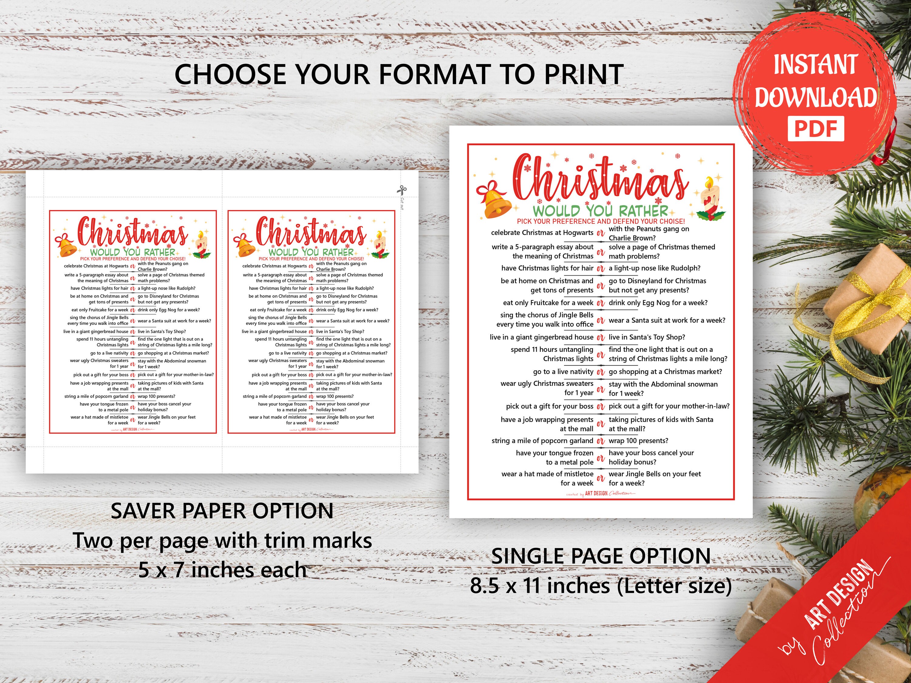 CHRISTMAS WOULD You RATHER Game Christmas Game Holiday - Etsy