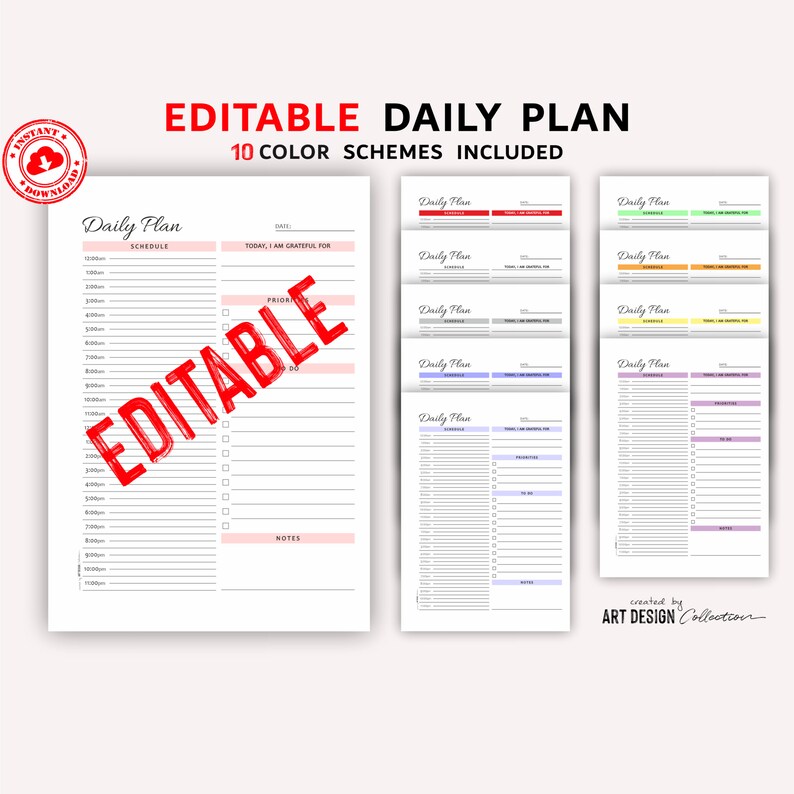 EDITABLE DAILY PLAN, Digital Planner Planner, Digital Download Budget ...