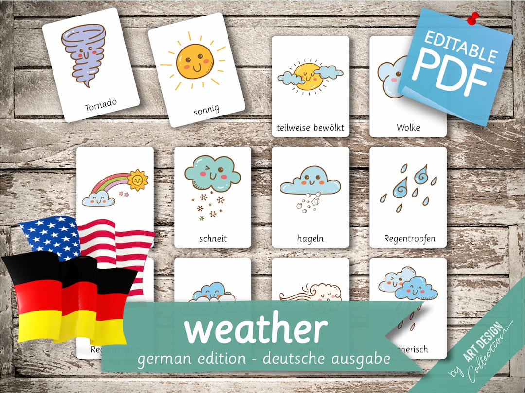 WEATHER GERMAN Edition • 26 German and 26 English Editable Montessori ...