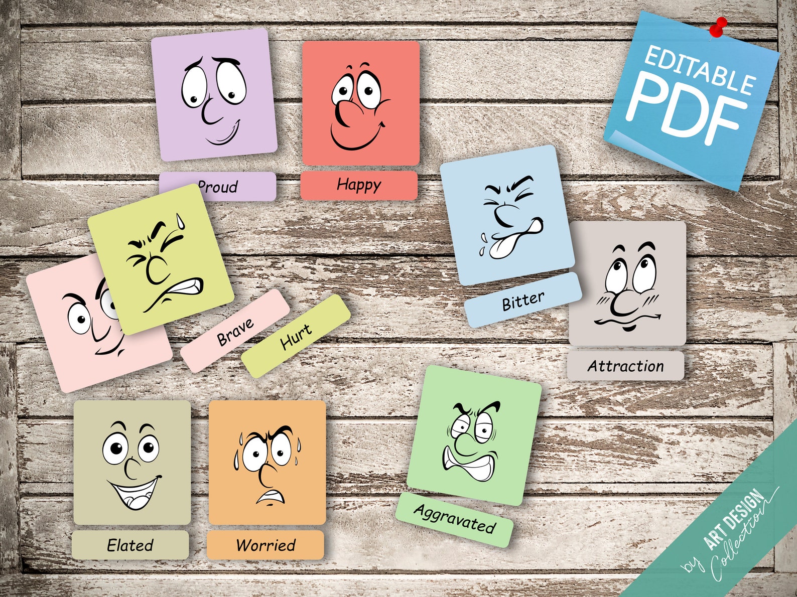 EMOTIONS 24 Editable Montessori Flash Cards PDF Printable - Etsy