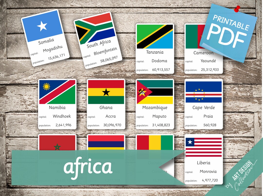 AFRICA FLAGS • 54 Montessori Cards • Flash Cards Nomenclature ...