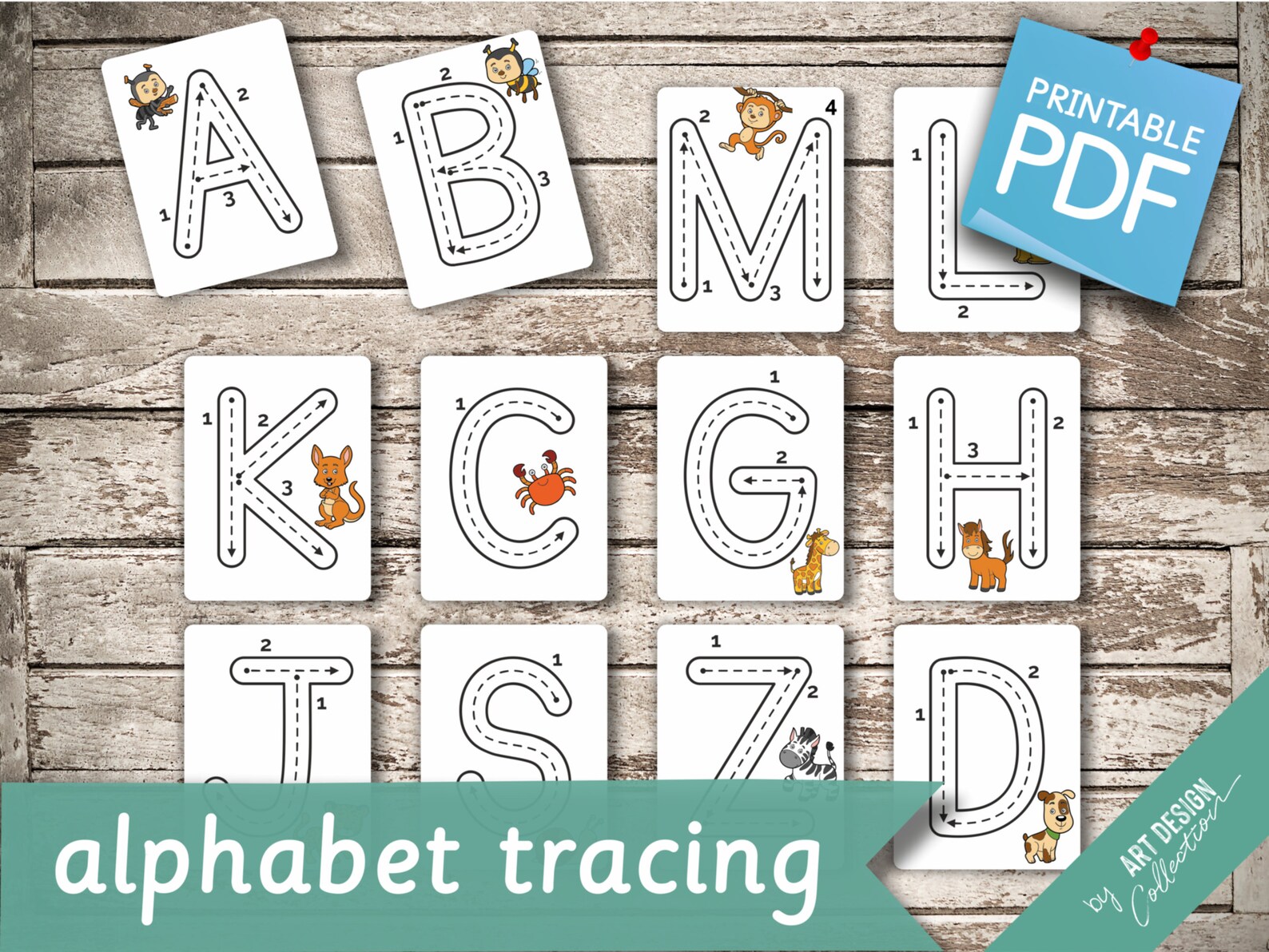 ALPHABET TRACING 52 Printable Montessori Cards Alphabet - Etsy