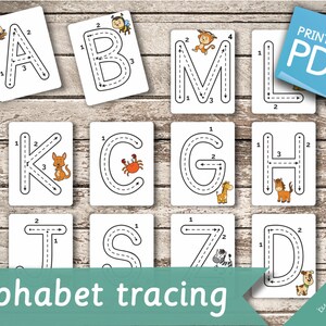 ALPHABET TRACING • 52 Printable Montessori Cards • Alphabet Flash Cards ...