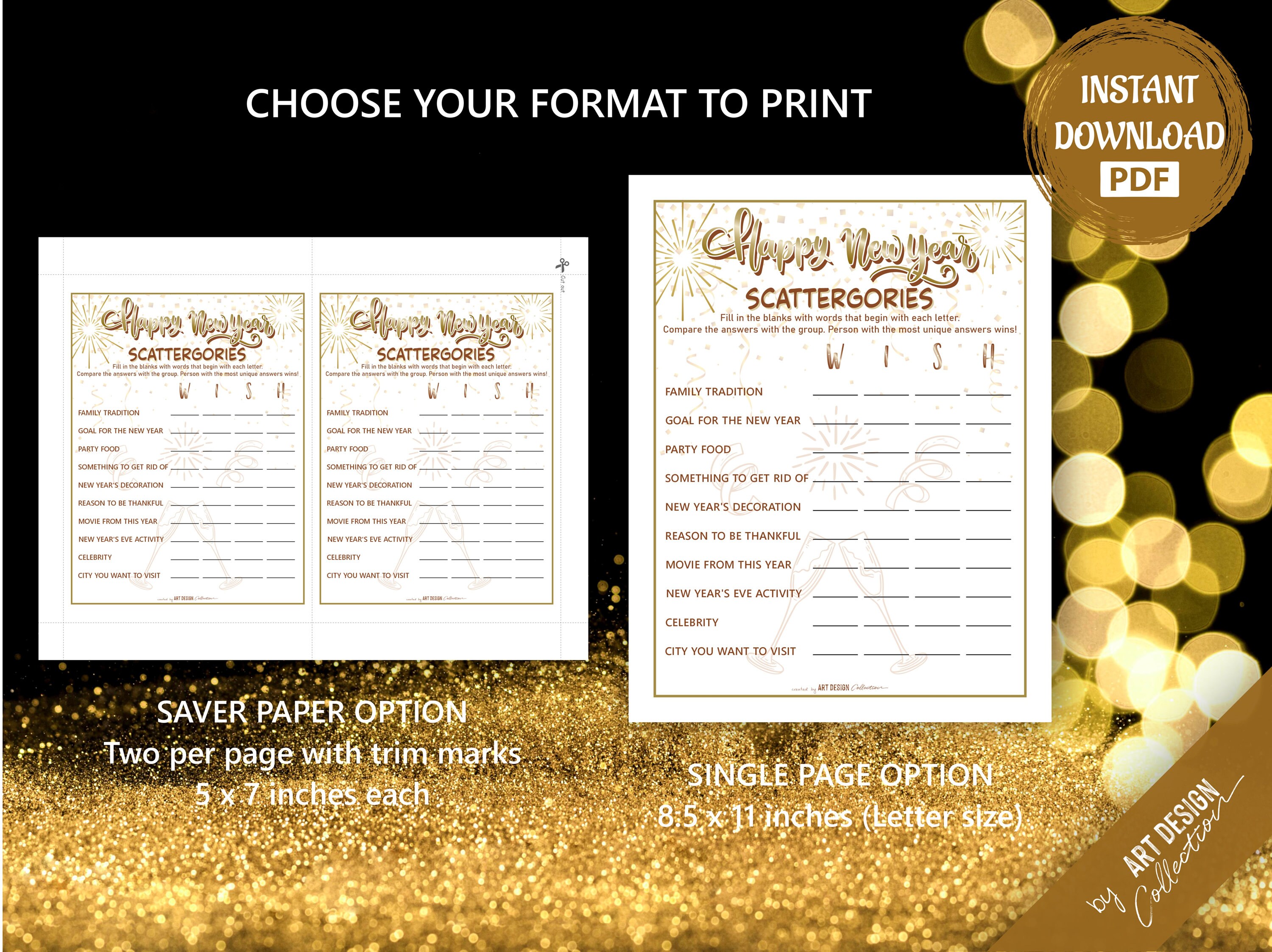 Happy New Year SCATTERGORIES Game Christmas Game Holiday - Etsy