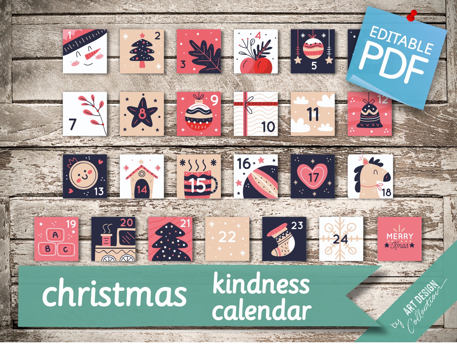 CHRISTMAS KINDNESS CALENDAR 26 Editable Montessori Cards | Etsy