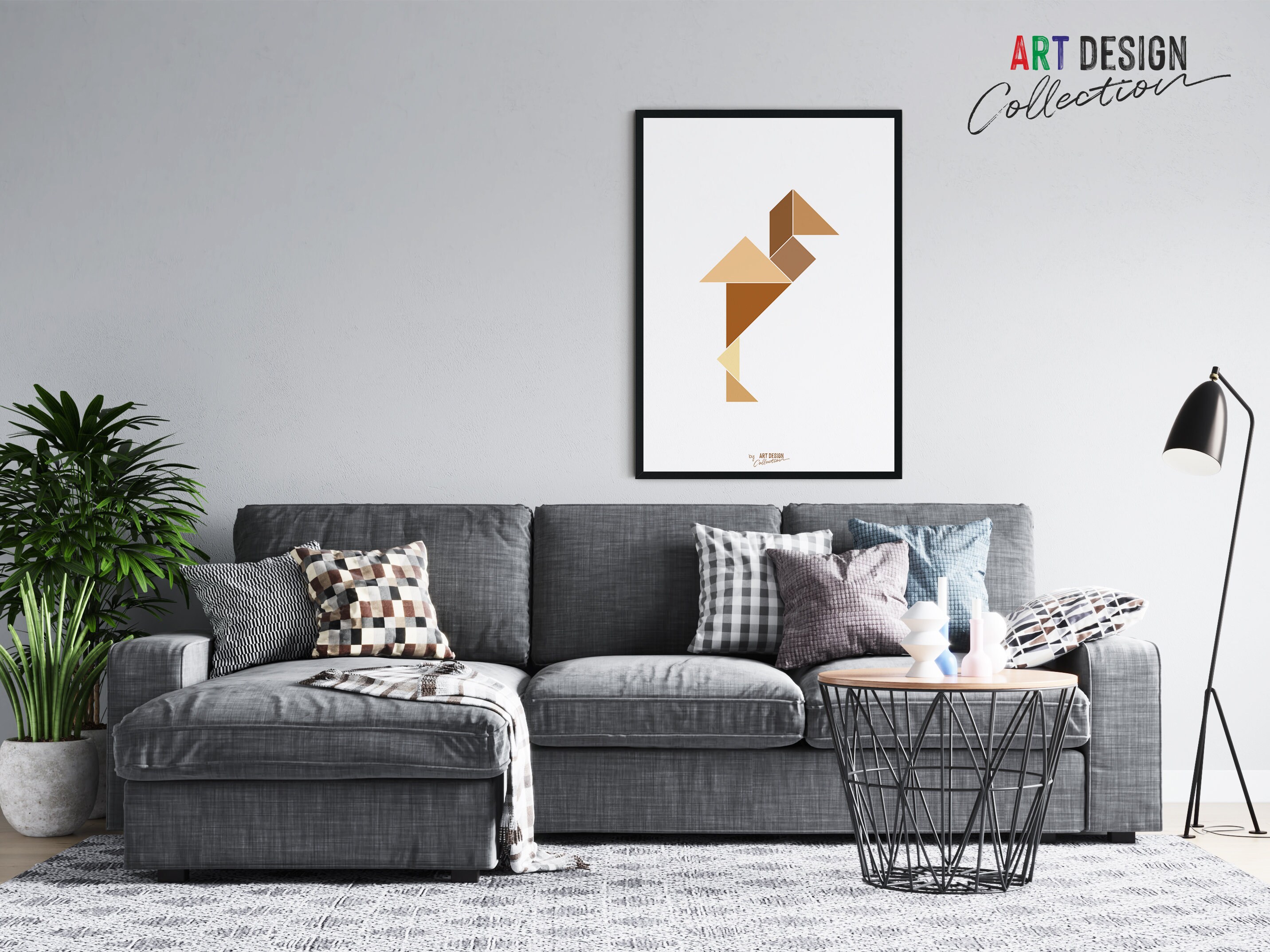 Flamingo Tangram Abstract Wall Art, Printable Wall Art Decor ...