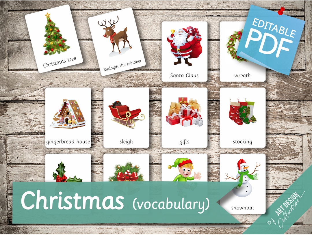 CHRISTMAS Vocabulary • 40 Editable Montessori Cards • Flash Cards ...