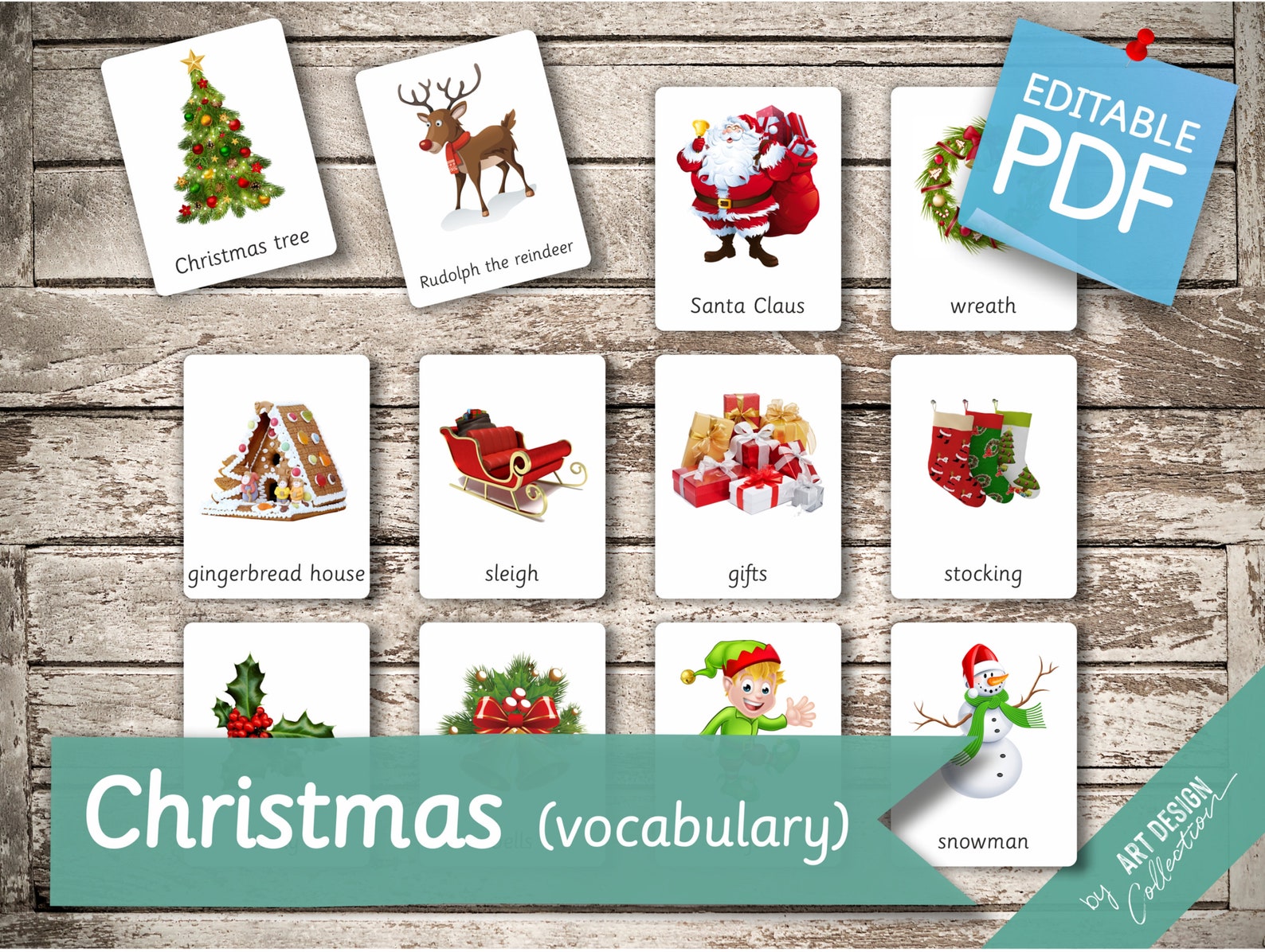 CHRISTMAS Vocabulary 40 Editable Montessori Cards Flash - Etsy