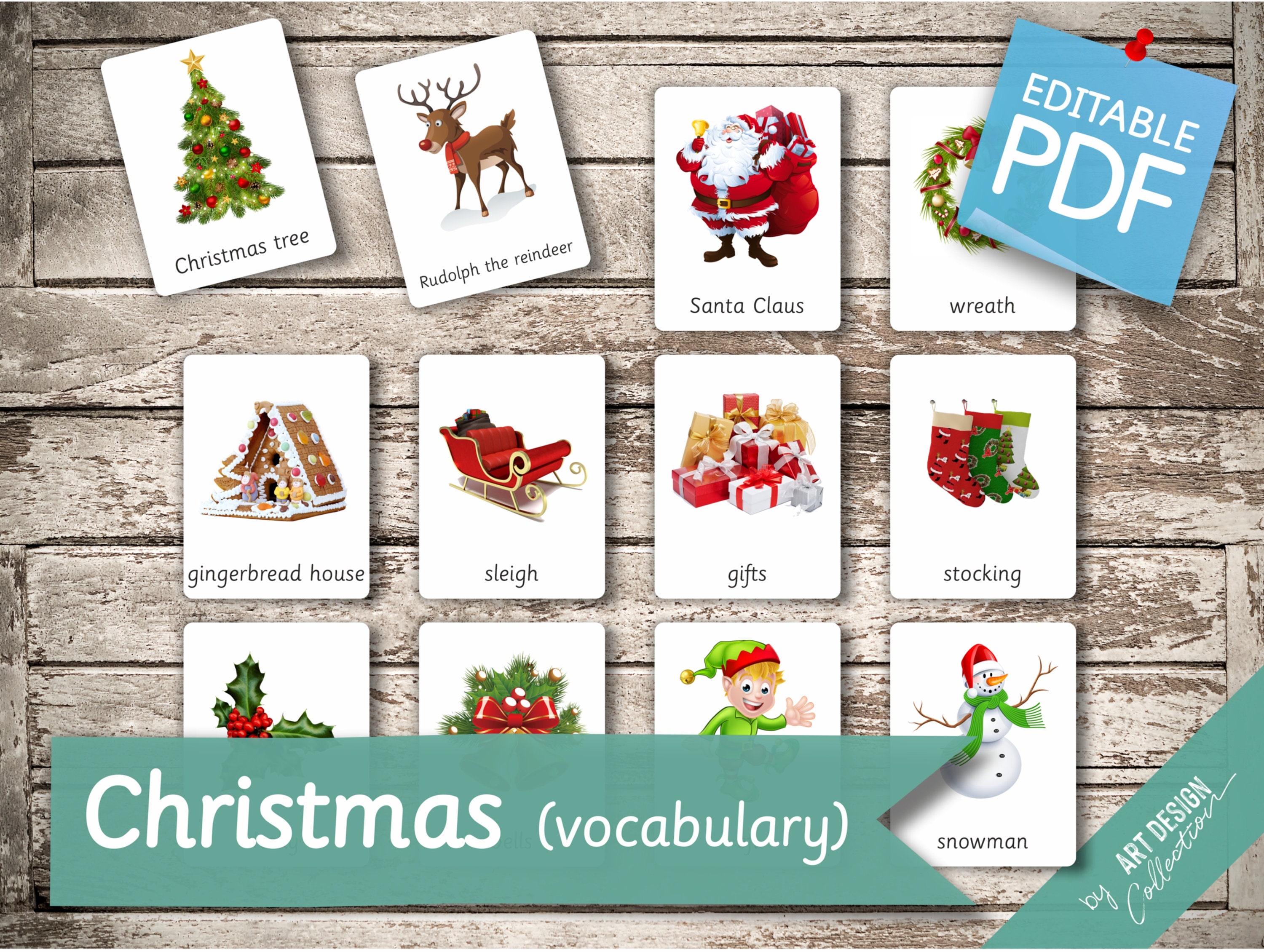 CHRISTMAS Vocabulary 40 Editable Montessori Cards Flash - Etsy