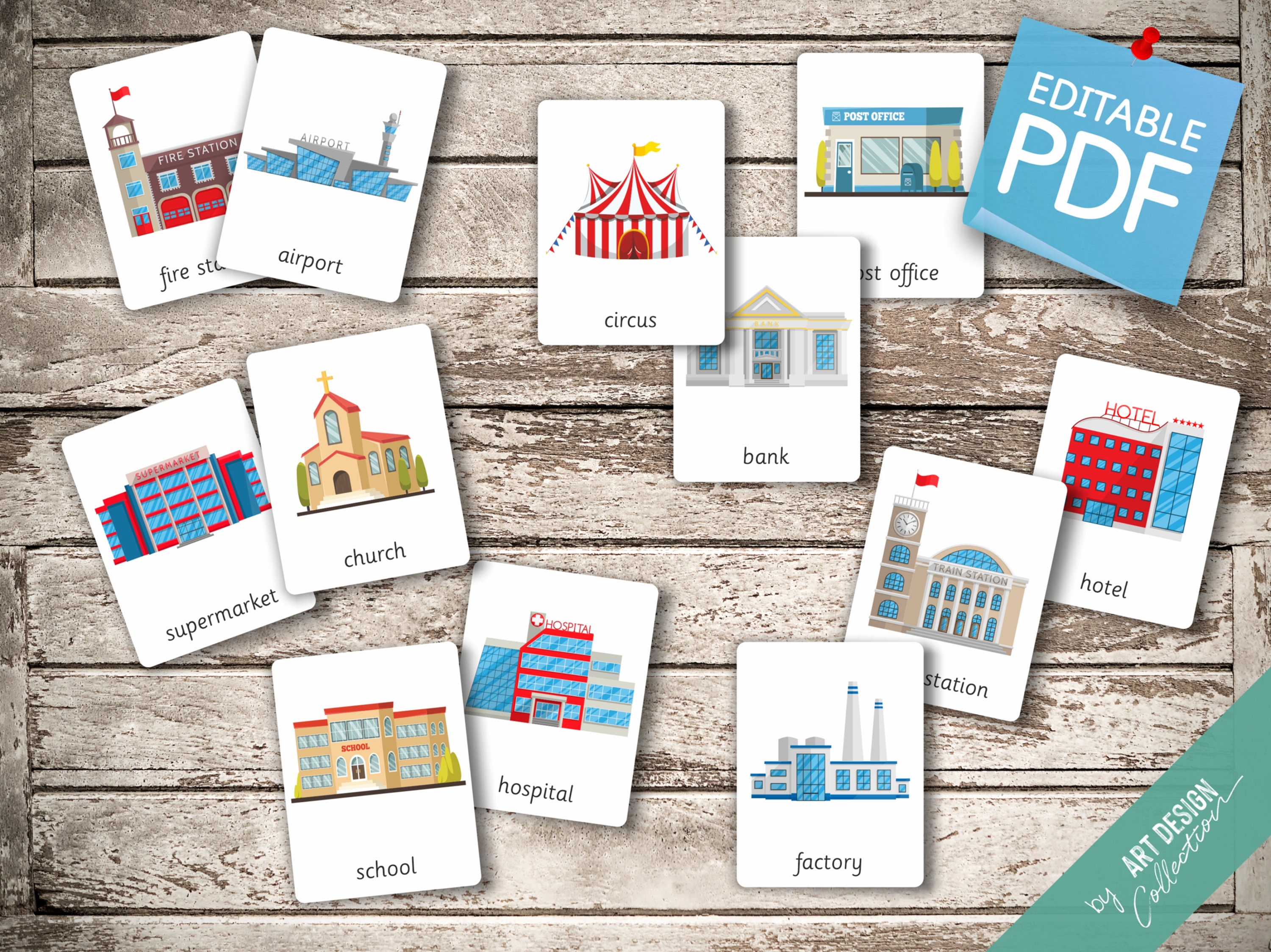 BUILDINGS • 24 Montessori Cards • Flash Cards Nomenclature Flashcards ...