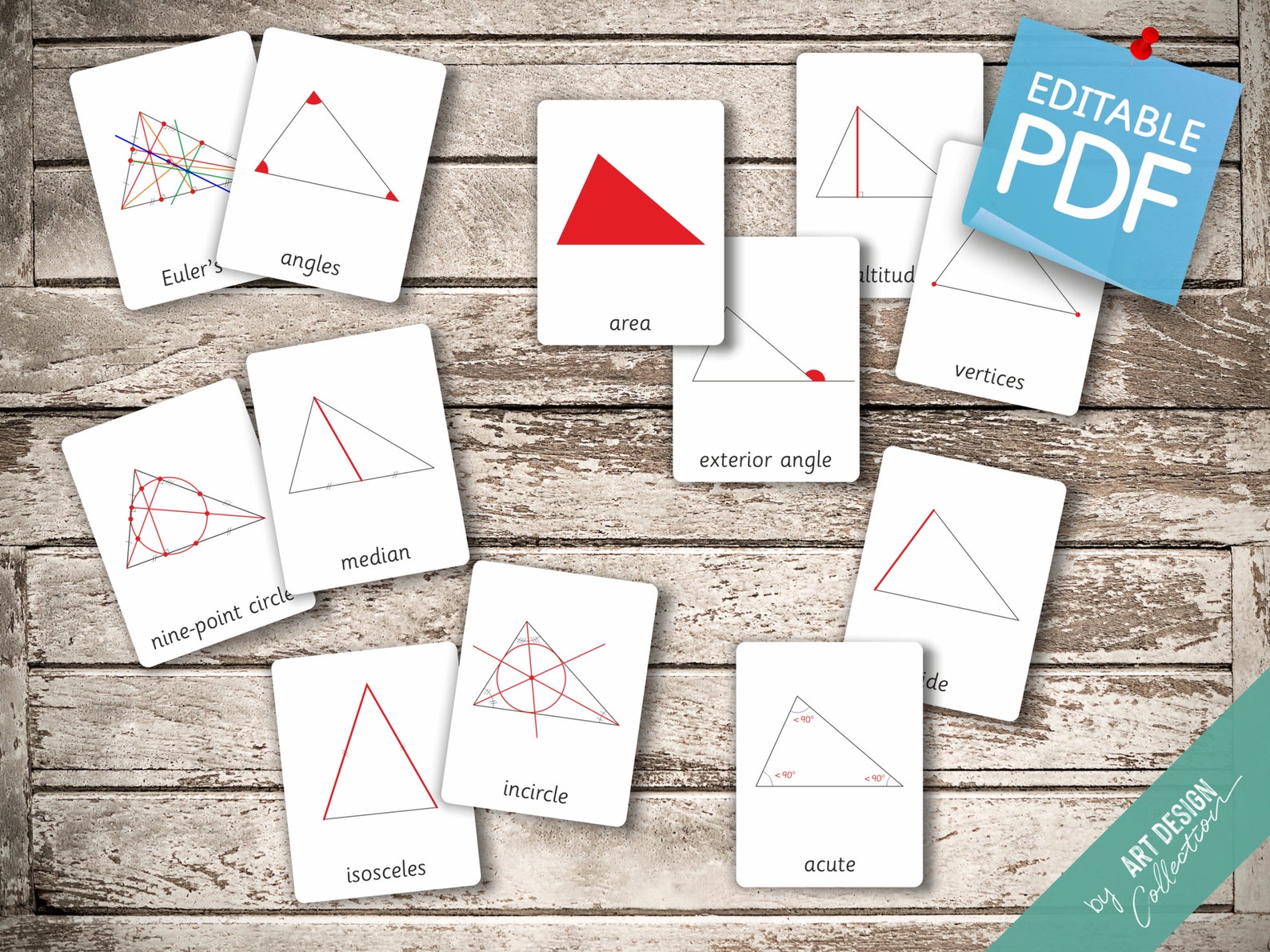 TRIANGLE 25 Editable Montessori Cards Flash Cards | Etsy