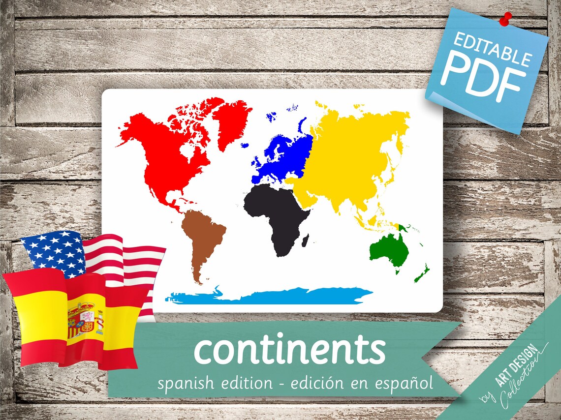 CONTINENTS of the WORLD SPANISH Edition 888 Spanish and | Etsy