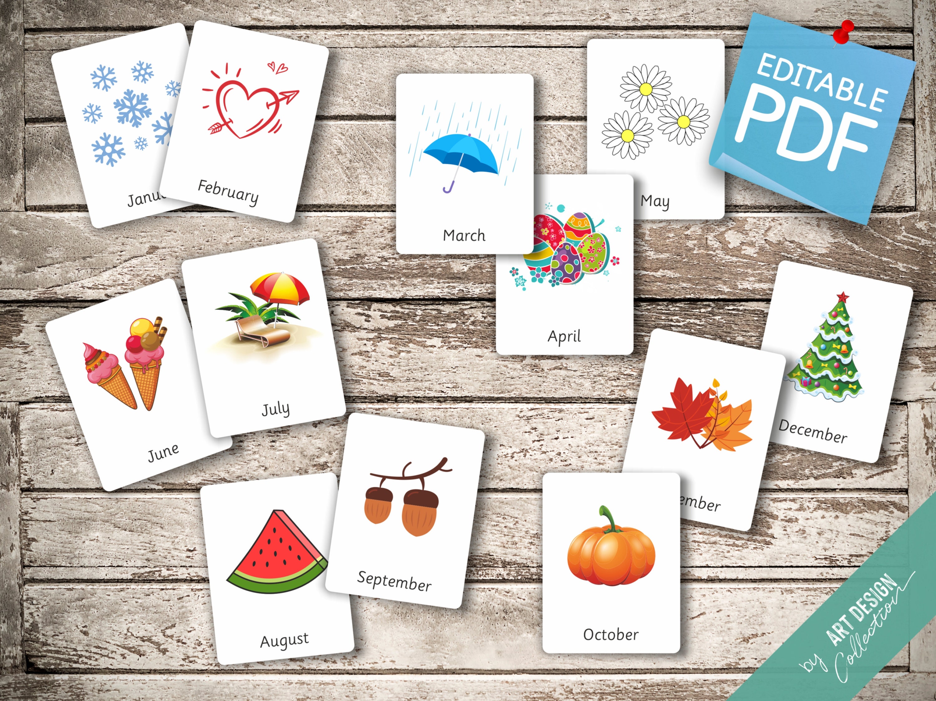 MONTHS • 60 Editable Montessori Cards • Flash Cards Nomenclature ...