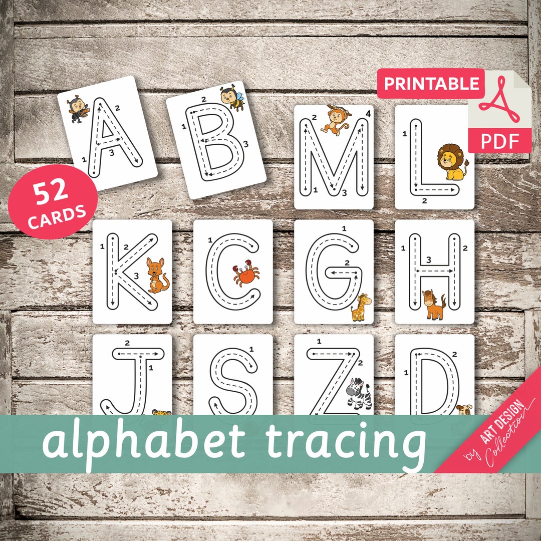 ALPHABET TRACING • 52 Printable Montessori Cards • Alphabet Flash Cards ...