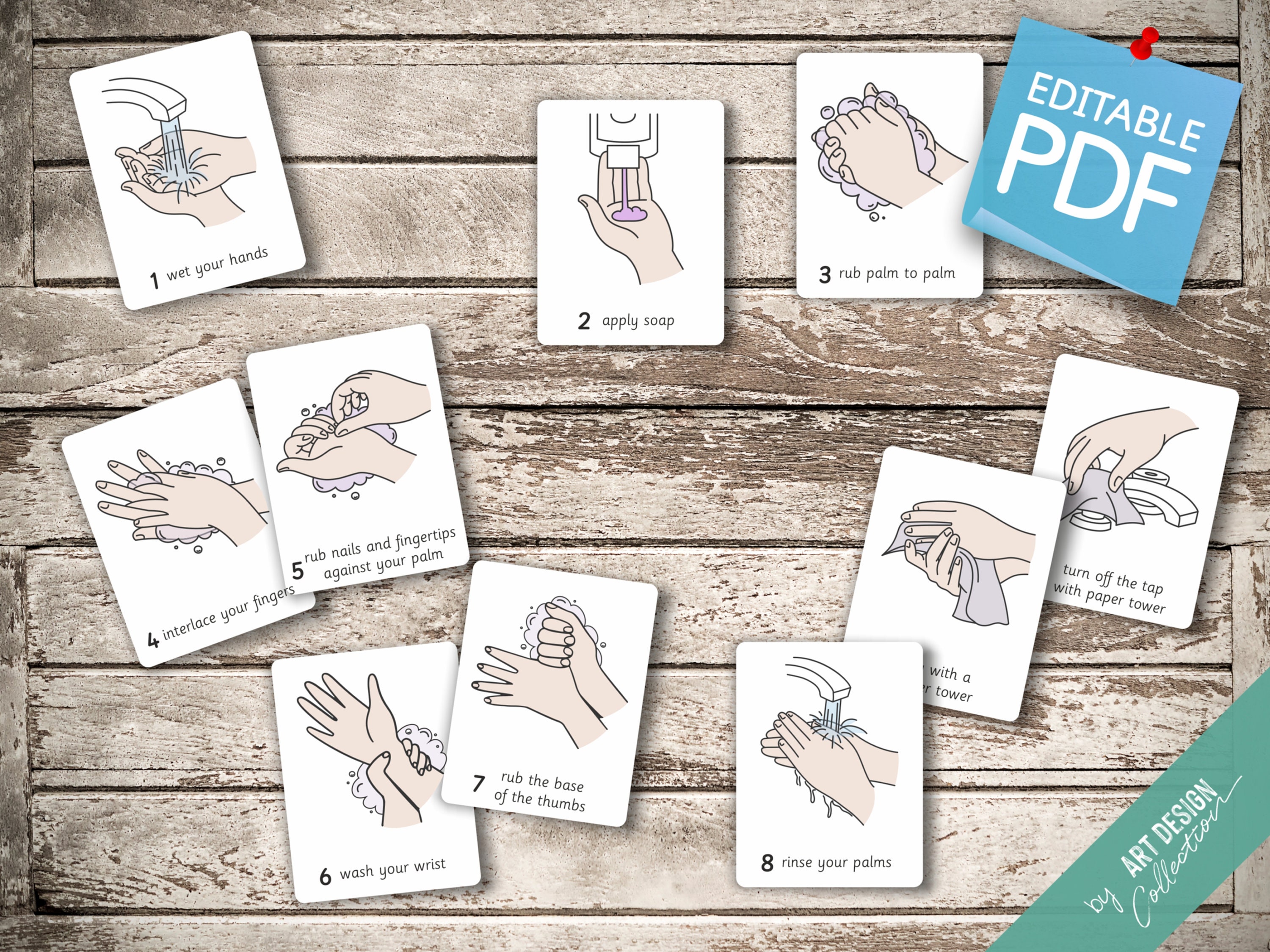 How to WASH Your HANDS PROPERLY 11 Editable Montessori Cards | Etsy