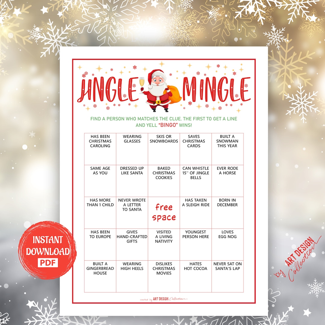CHRISTMAS Jingle Mingle Bingo Game • Christmas Game Holiday Christmas ...