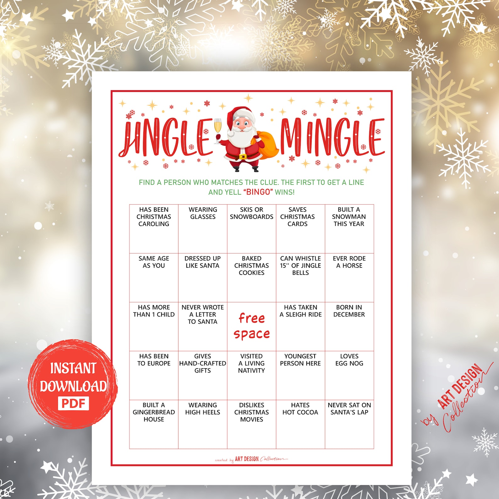 CHRISTMAS Jingle Mingle Bingo Game Christmas Game Holiday - Etsy