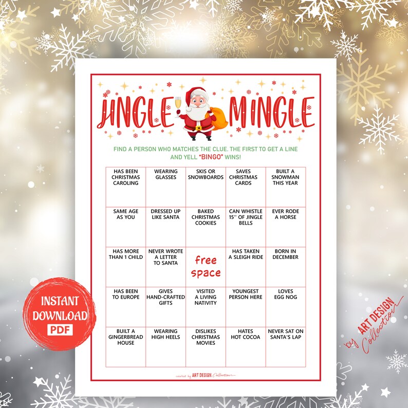 CHRISTMAS Jingle Mingle Bingo Game • Christmas Game Holiday Christmas ...
