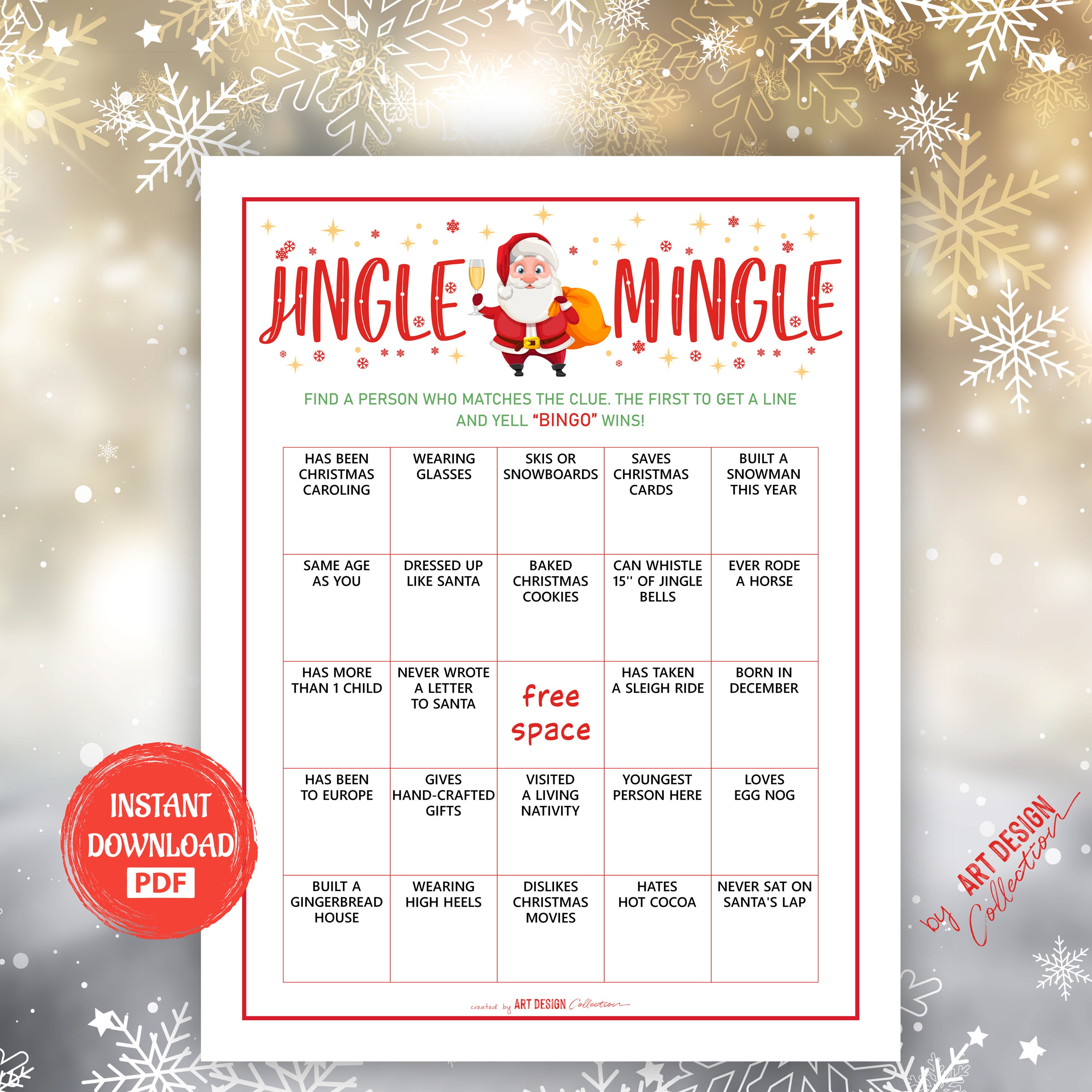 CHRISTMAS Jingle Mingle Bingo Game • Christmas Game Holiday Christmas ...