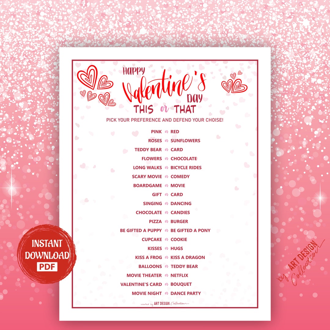 Happy VALENTINE'S Day THIS or THAT Game • Valentines Day Game Holiday ...