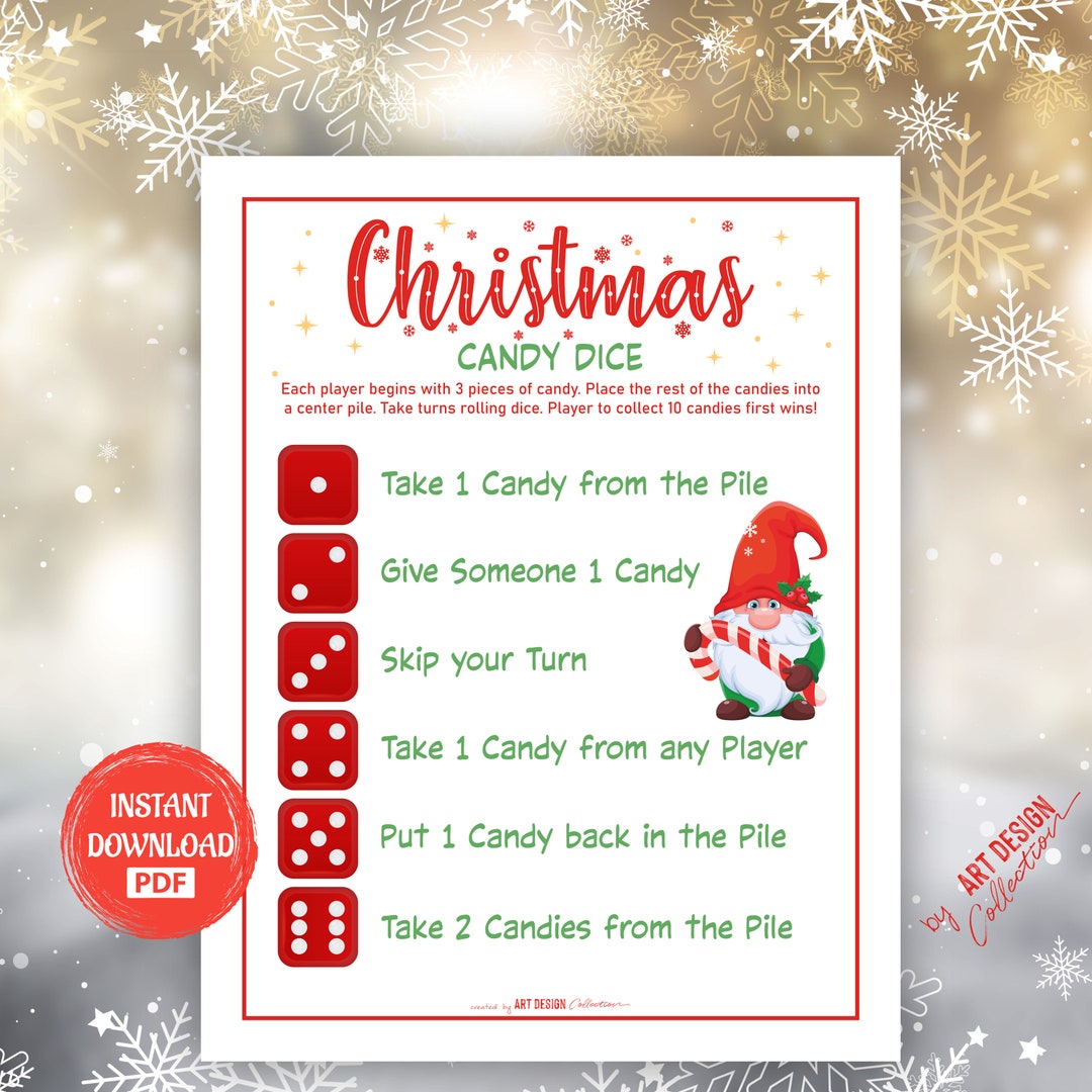 CHRISTMAS CANDY DICE Game • Christmas Game Holiday Christmas Party ...