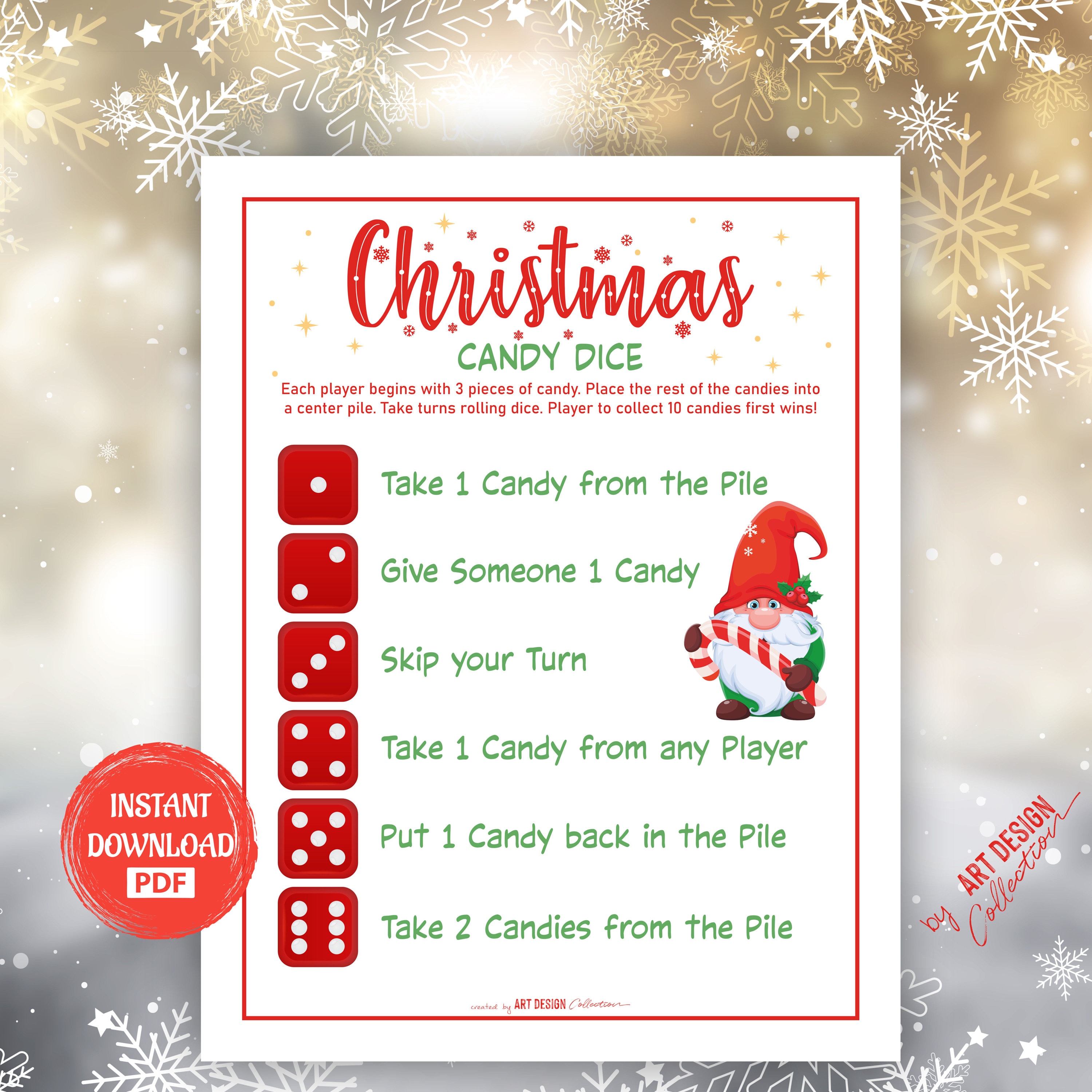 CHRISTMAS CANDY DICE Game Christmas Game Holiday Christmas - Etsy