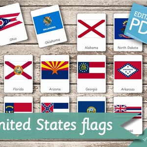 UNITED STATES FLAGS • 53 Editable Montessori Cards • Flash Cards ...