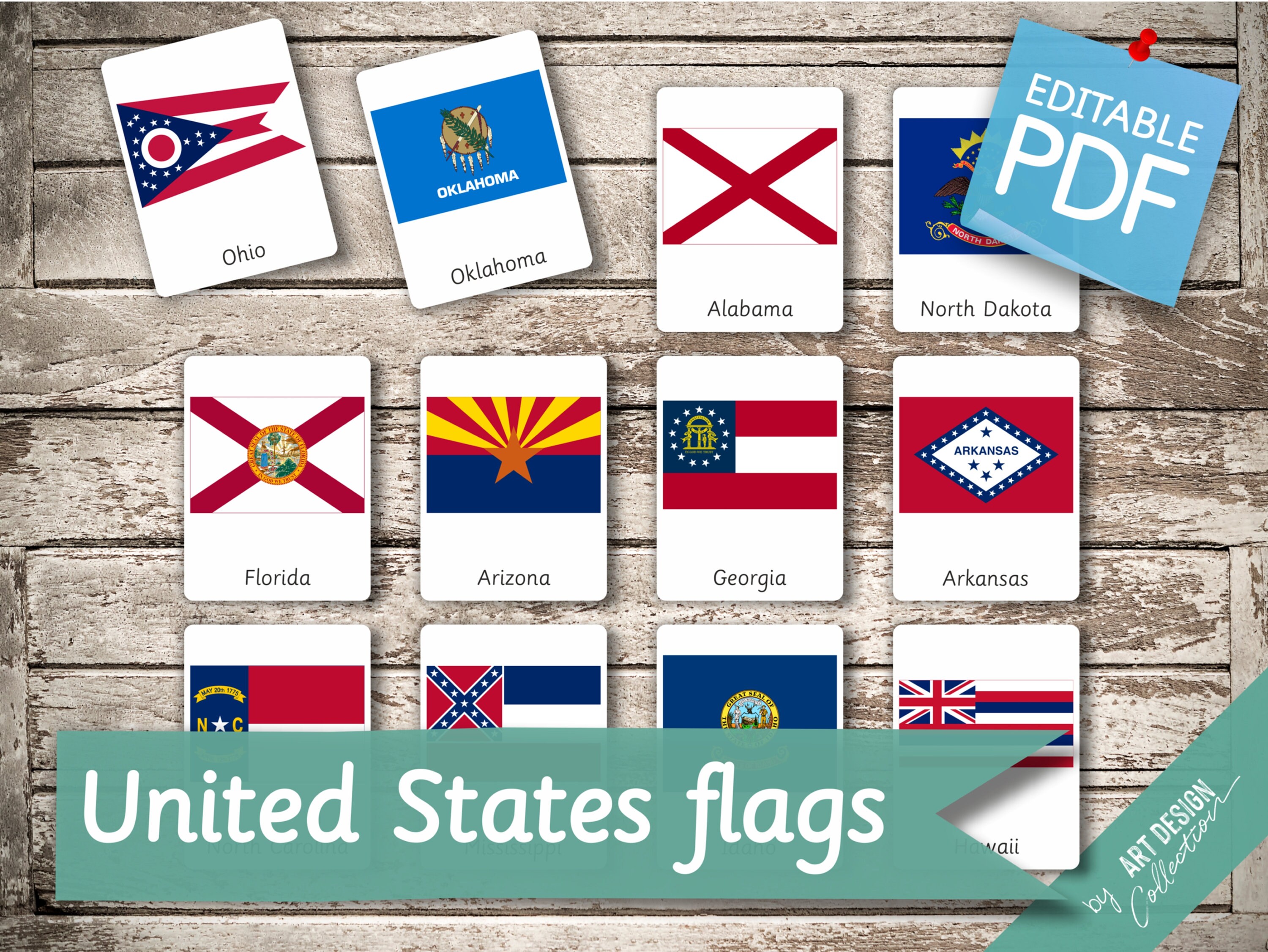 UNITED STATES FLAGS 53 Editable Montessori Cards Flash - Etsy