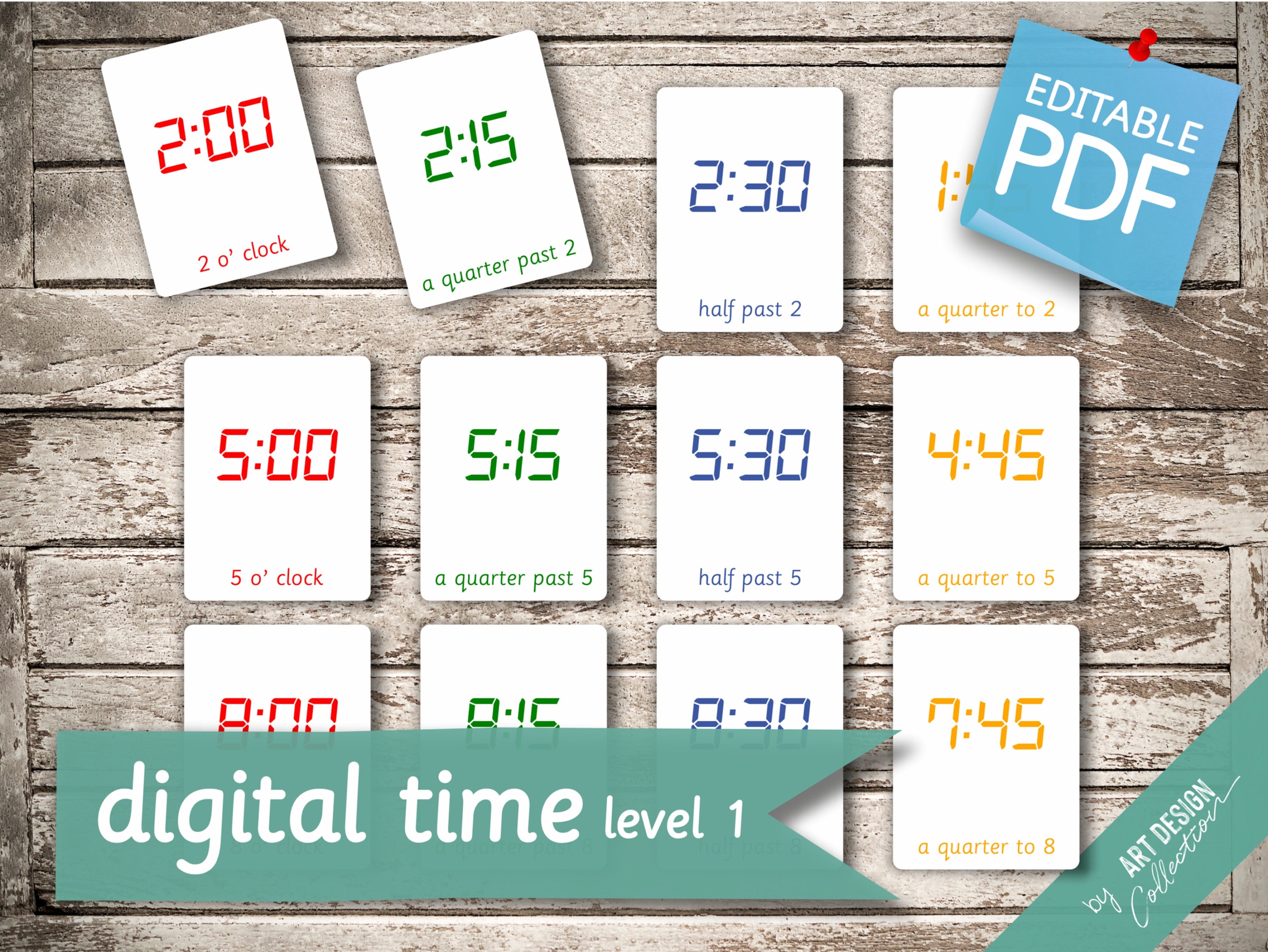 DIGITAL TIME level 1 48 Editable Montessori Cards Time | Etsy