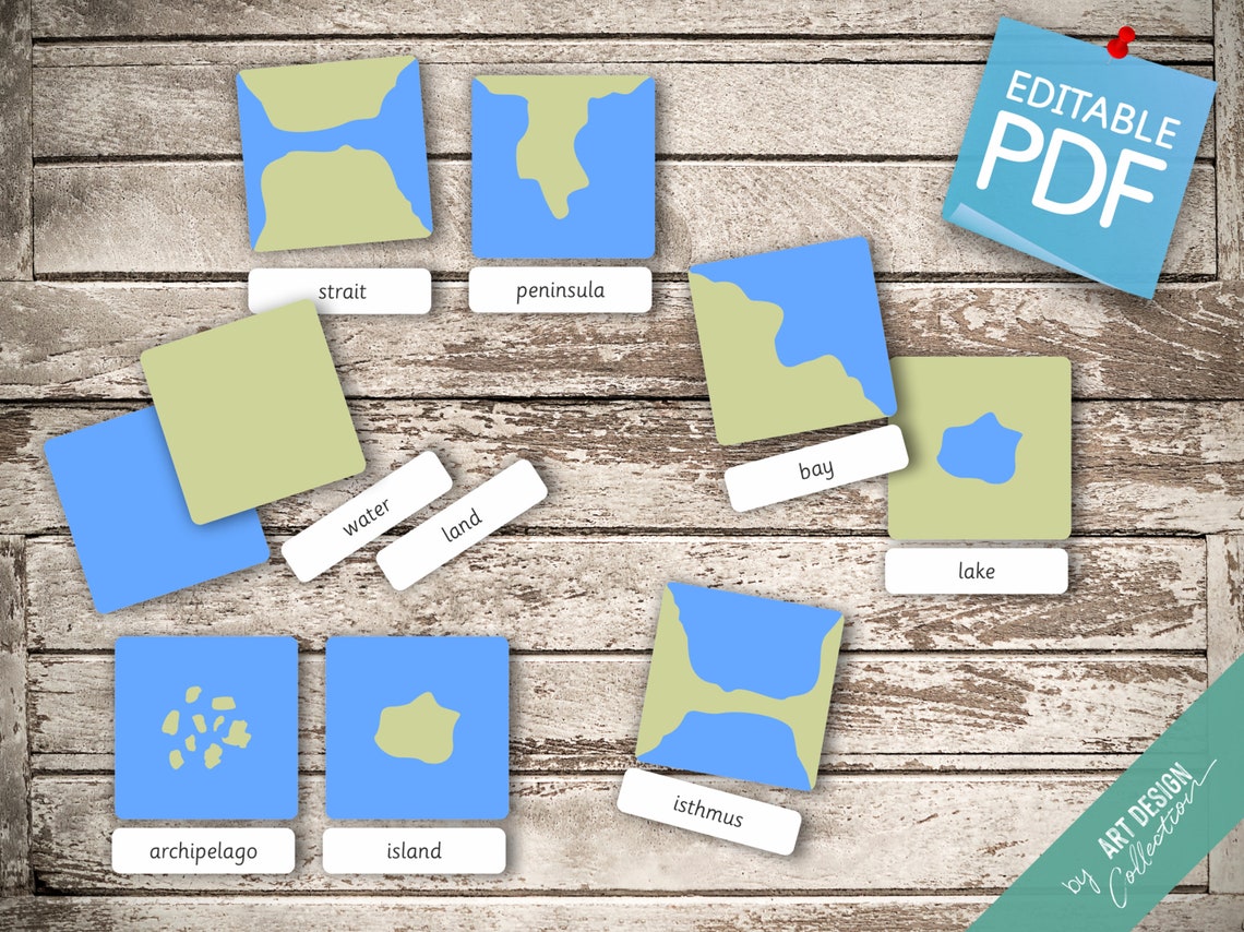 LAND AND WATER • 12 Editable Montessori Cards • Flash Cards ...