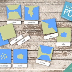 LAND AND WATER • 12 Editable Montessori Cards • Flash Cards ...