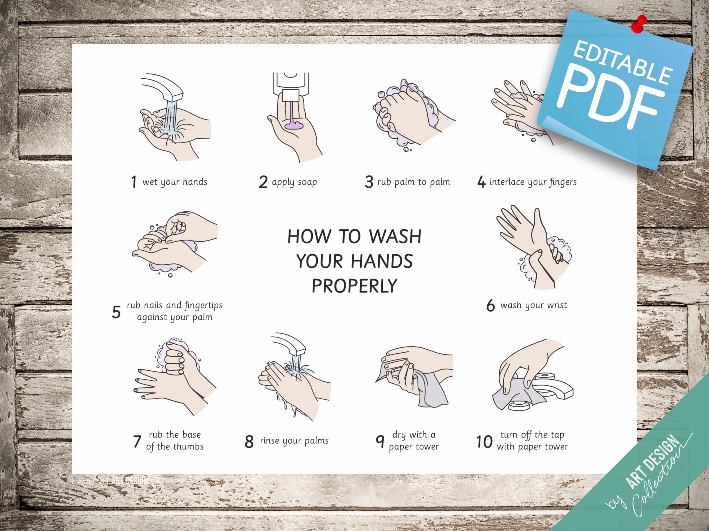How to WASH Your HANDS PROPERLY 11 Editable Montessori Cards - Etsy