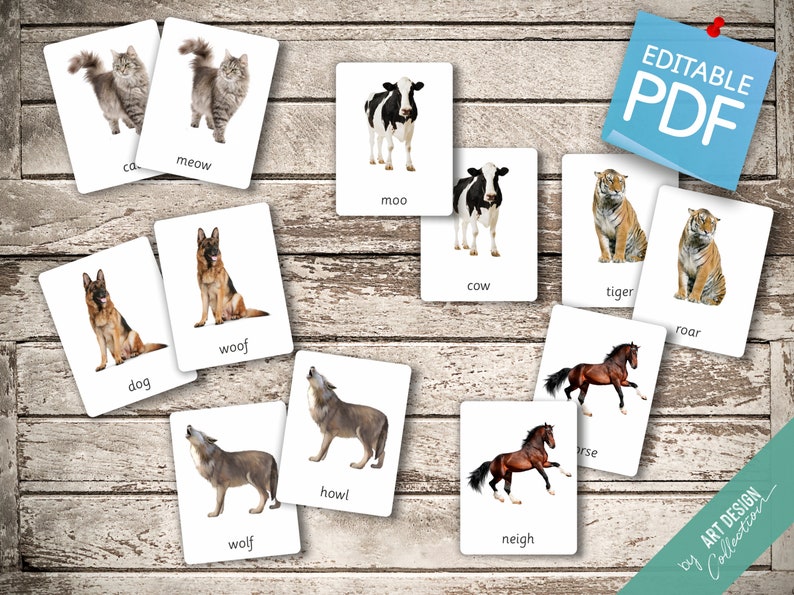 ANIMAL SOUNDS • 32+32 Editable Montessori Cards • Flash Cards ...