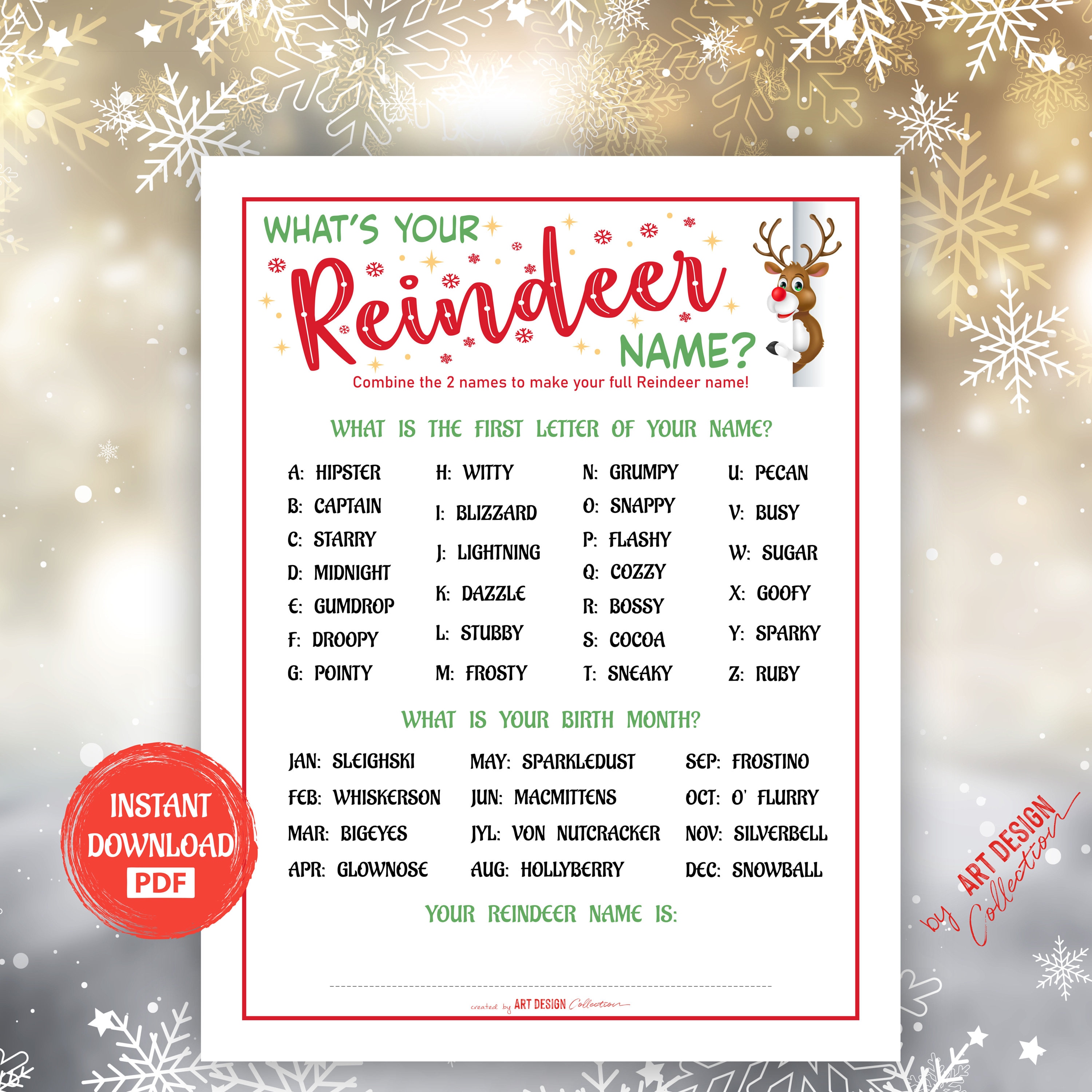 CHRISTMAS What's Your REINDEER Name? Game • Christmas Game Holiday ...