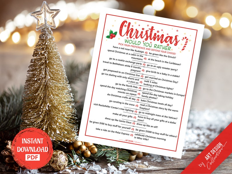 CHRISTMAS WOULD You RATHER Game • Christmas Game Holiday Christmas ...