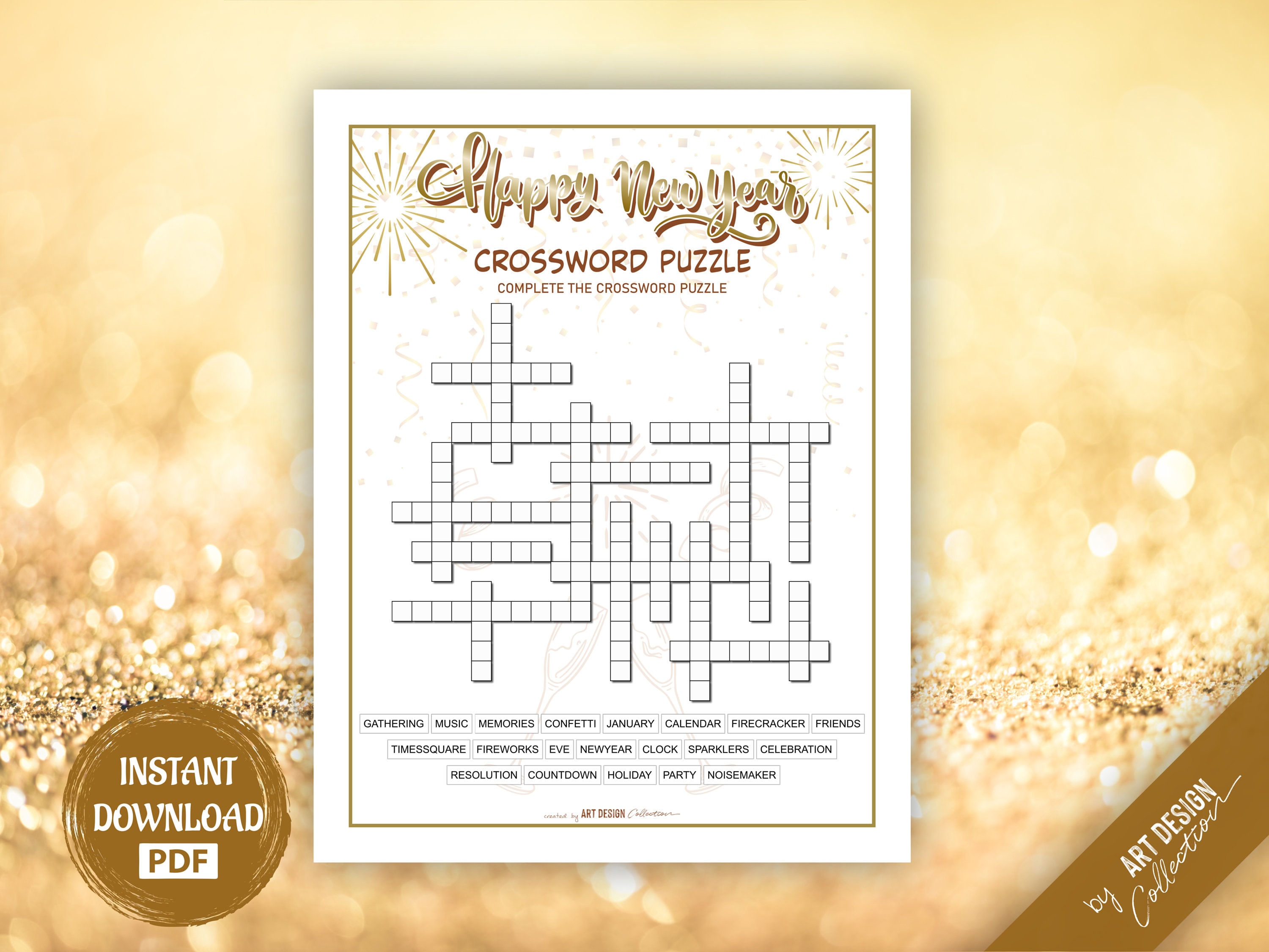 Happy New Year CROSSWORD PUZZLE Game Christmas Game Holiday - Etsy