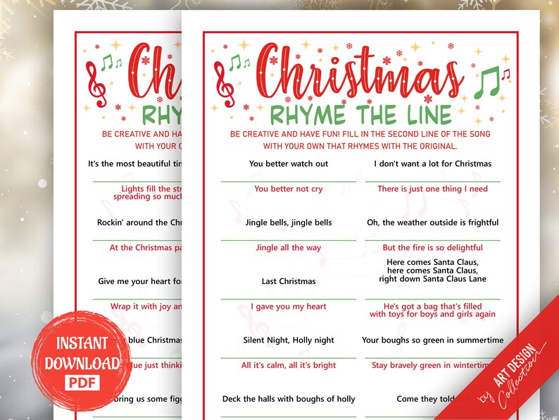 CHRISTMAS RHYME the LINE Game Christmas Game Holiday - Etsy