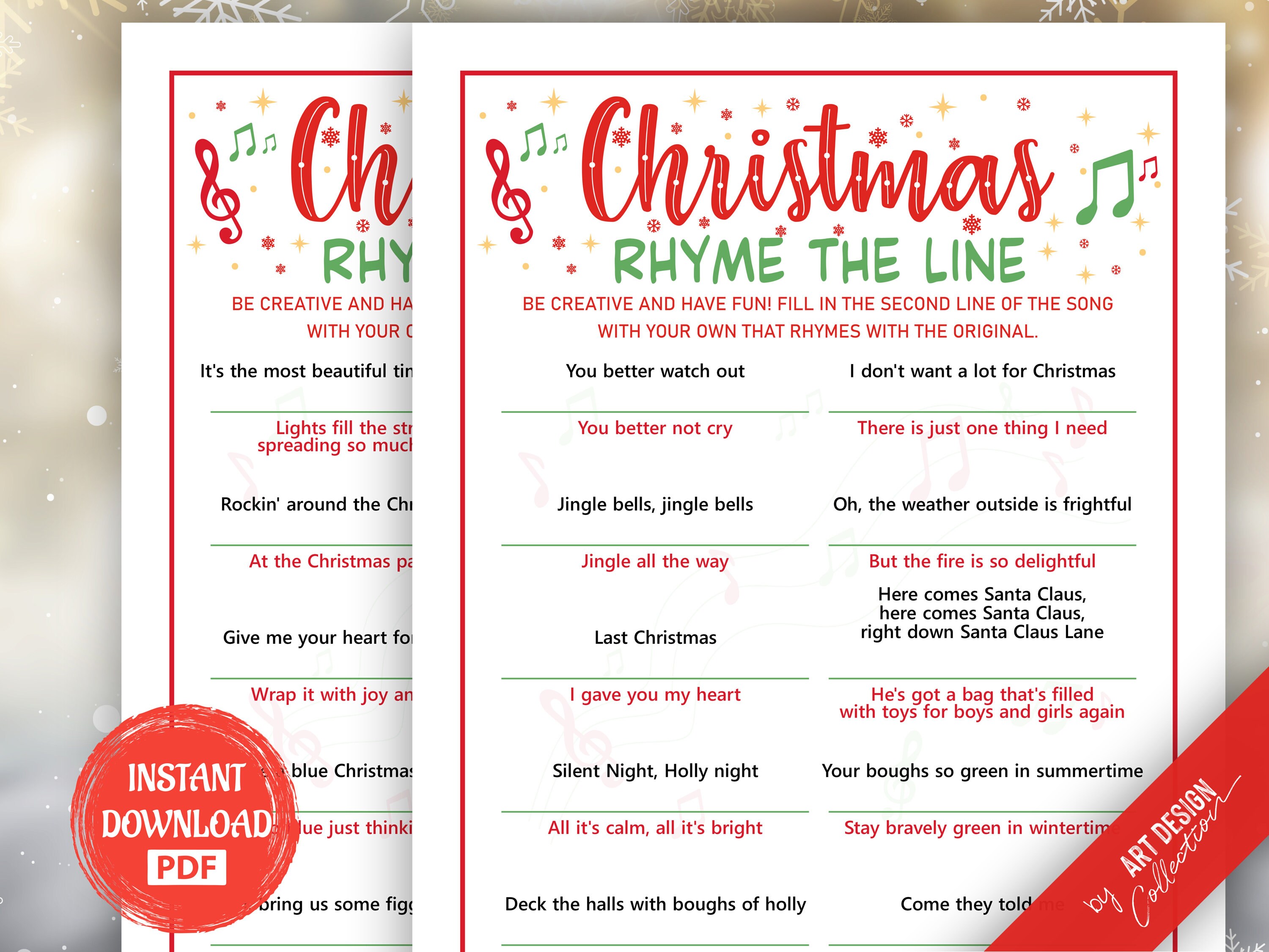 CHRISTMAS RHYME the LINE Game Christmas Game Holiday - Etsy