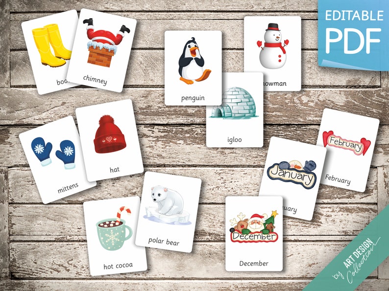 WINTER 34 Montessori Cards Flash Cards Nomenclature - Etsy