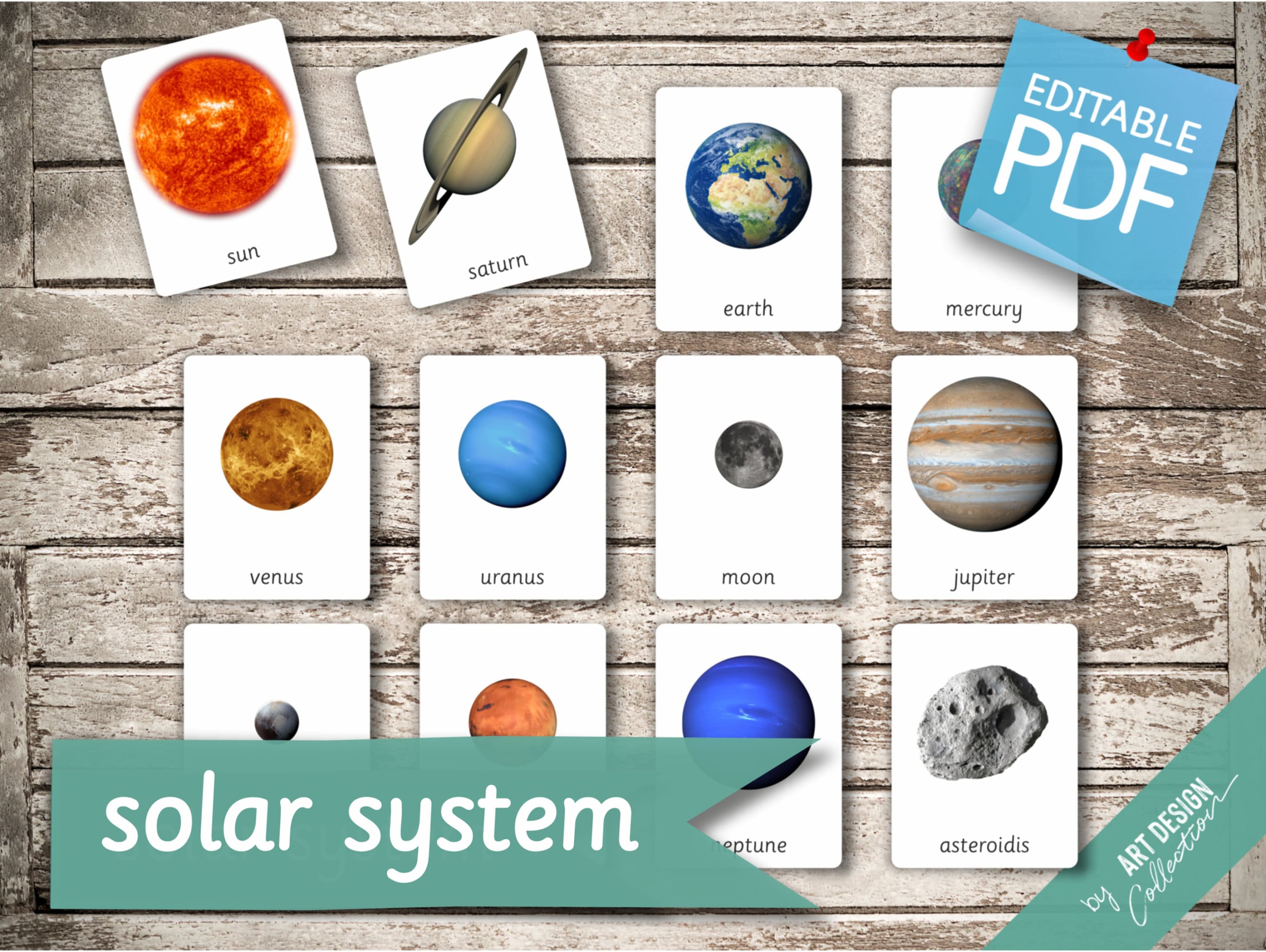 Solar System German 12 Flash Cards Montessori Printable Planets