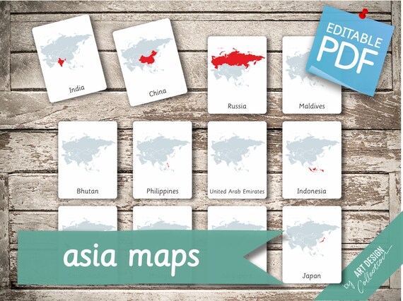 ASIA MAPS 48 Editable Montessori Cards Flash Cards - Etsy