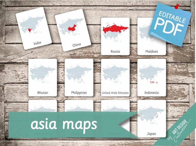 ASIA MAPS 48 Editable Montessori Cards Flash Cards - Etsy