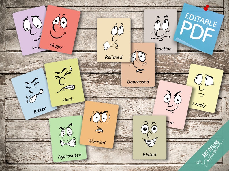 EMOTIONS 24 Editable Montessori Flash Cards PDF Printable - Etsy