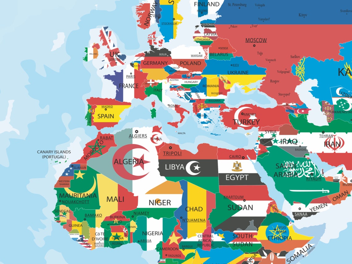 WORLD POLITICAL MAP Large World Map 100''x 58 | Etsy
