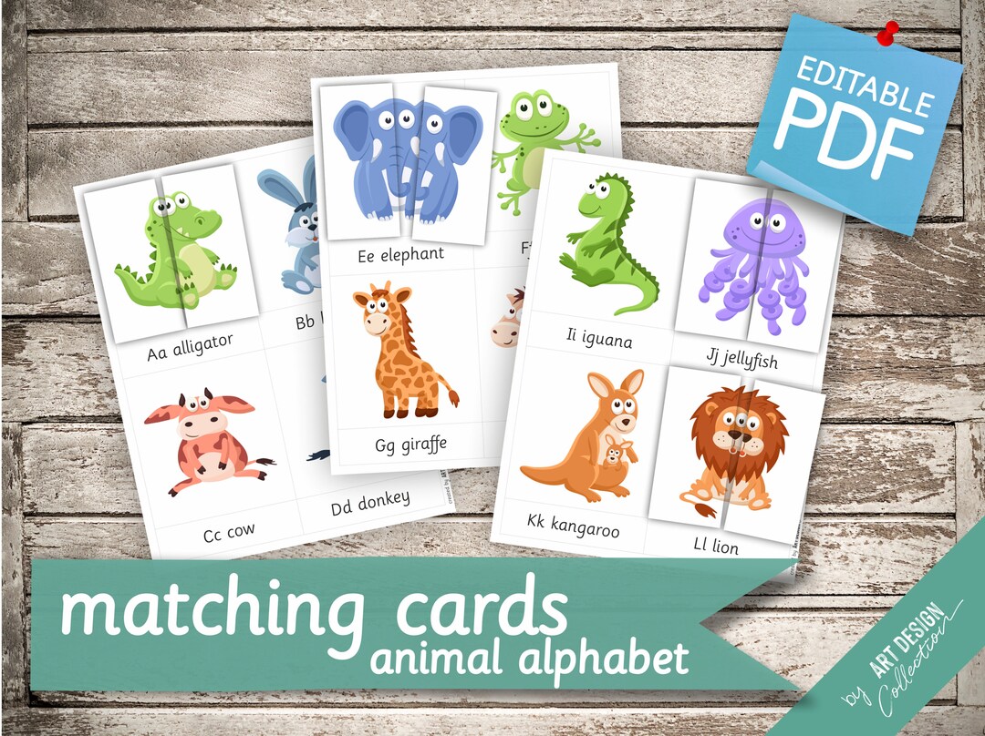 MATCHING ANIMAL ALPHABET • 26 Montessori Cards • Flash Cards ...