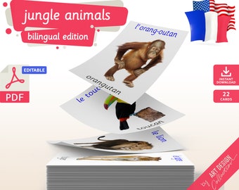 JUNGLE ANIMALS 22 Editable Montessori Cards Flash Cards Nomenclature ...