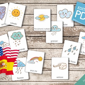 WEATHER SPANISH Edition • 26 Spanish and 26 English Editable Montessori ...