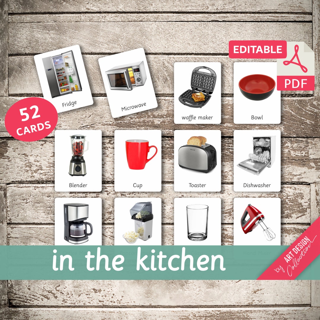 IN THE KITCHEN (real Pictures) • 52 Editable Montessori Cards • Flash ...