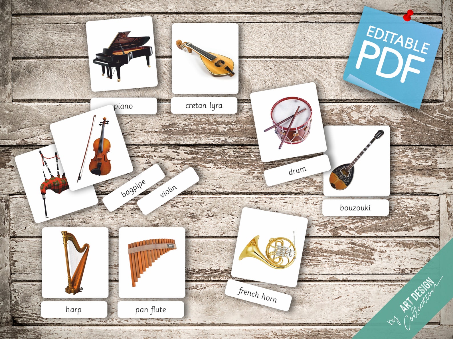 MUSICAL INSTRUMENTS 32 Editable Montessori Cards Flash - Etsy