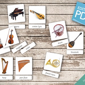MUSICAL INSTRUMENTS • 32 Editable Montessori Cards • Flash Cards ...